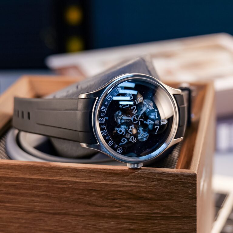 OBLVLO Original Brand Men's Trisome Star Planet Black Rubber Mechanical Watch Super Blue ...