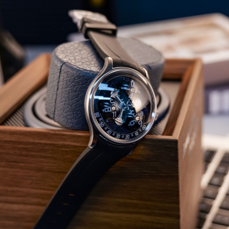 OBLVLO Original Brand Men's Trisome Star Planet Black Rubber Mechanical Watch Super Blue ...