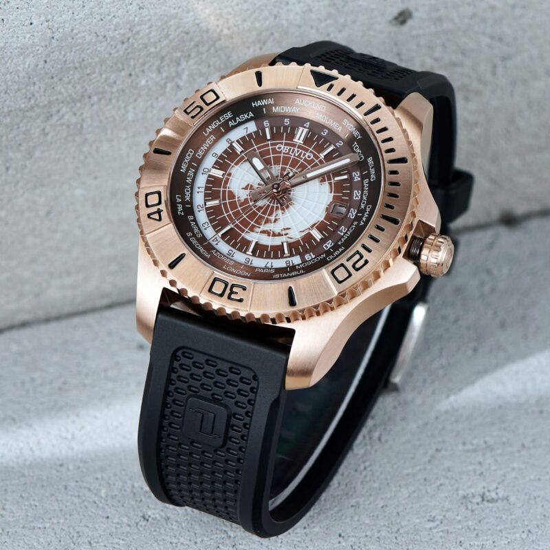 OBLVLO World Time Diving Sports Rose Gold Automatic Military Dive Men ...