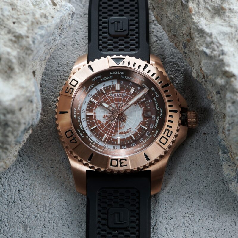OBLVLO World Time Diving Sports Rose Gold Automatic Military Dive Men ...