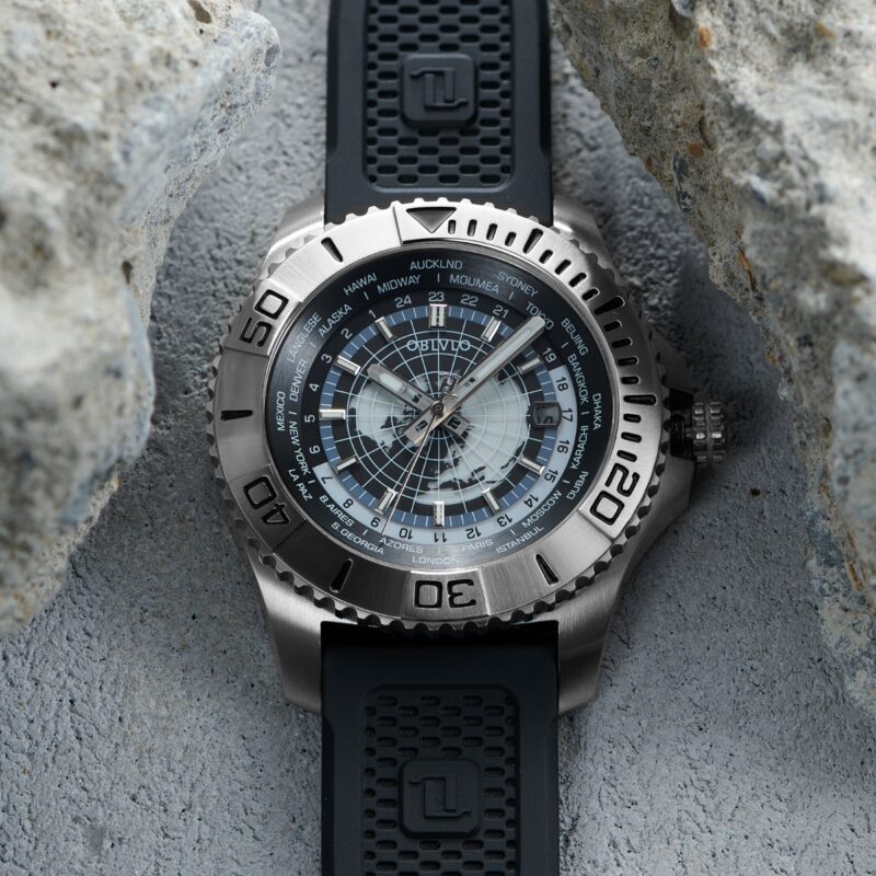 OBLVLO World Time Diving Sports Silver Bezel Automatic Military Dive ...