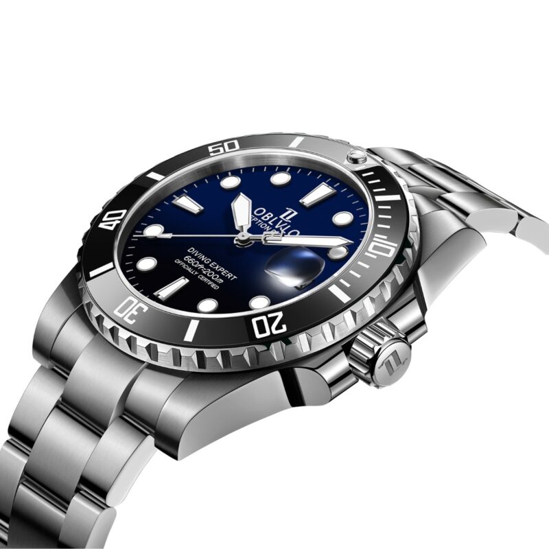 OBLVLO Mens Stainless Steel Blue Dial Classic Mechanical Automatic ...