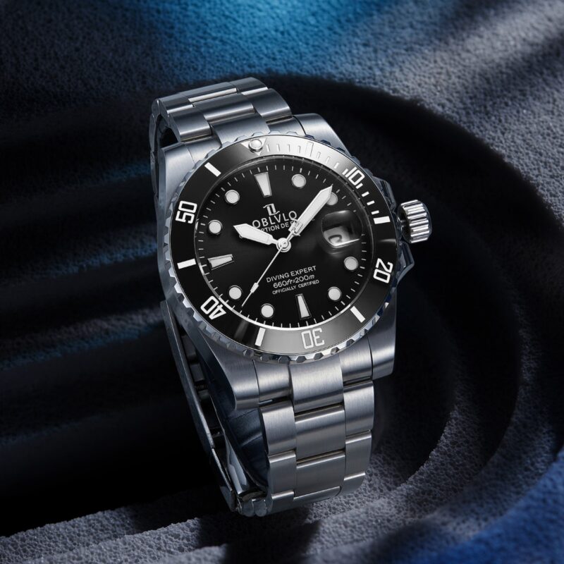 OBLVLO Mens Stainless Steel Blue Dial Classic Mechanical Automatic ...