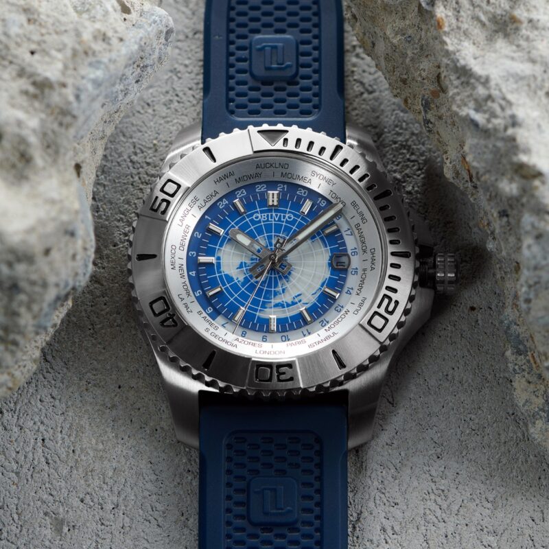 OBLVLO World Time Diving Sports Silver Bezel Automatic Military Dive ...