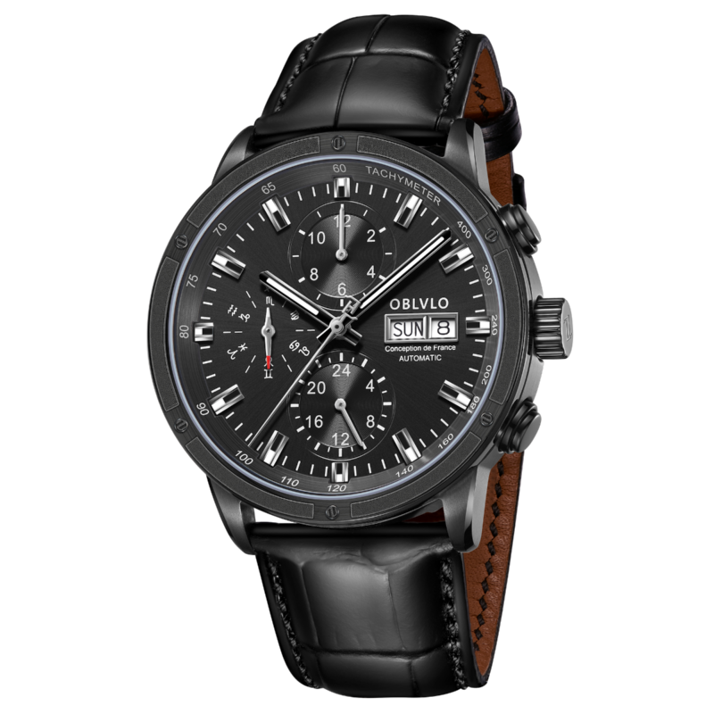 OBLVLO Stainless Steel Strap Sapphire Year Month Week Calendar 24-Hour ...