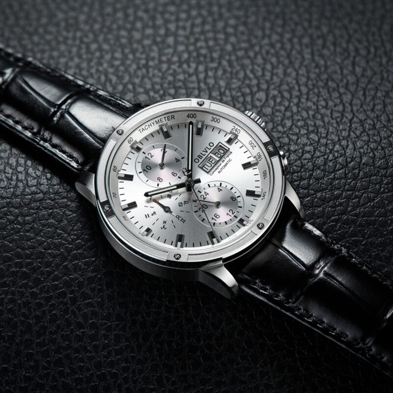 OBLVLO Stainless Steel Strap Sapphire Year Month Week Calendar 24-Hour ...