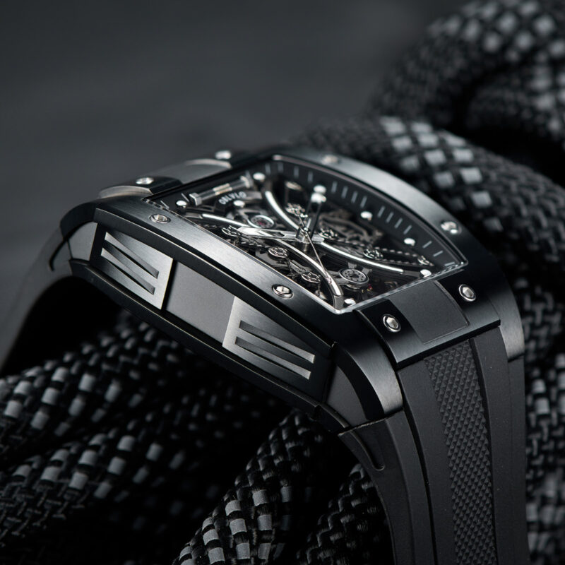 OBLVLO Louvre Series Skeleton Automatic Mechanical Watch Rubber Strap ...
