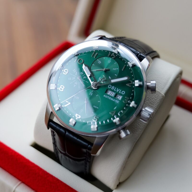 OBLVLO Unique Dome Sapphire Mirror Men Mutii-Functional Automatic ...