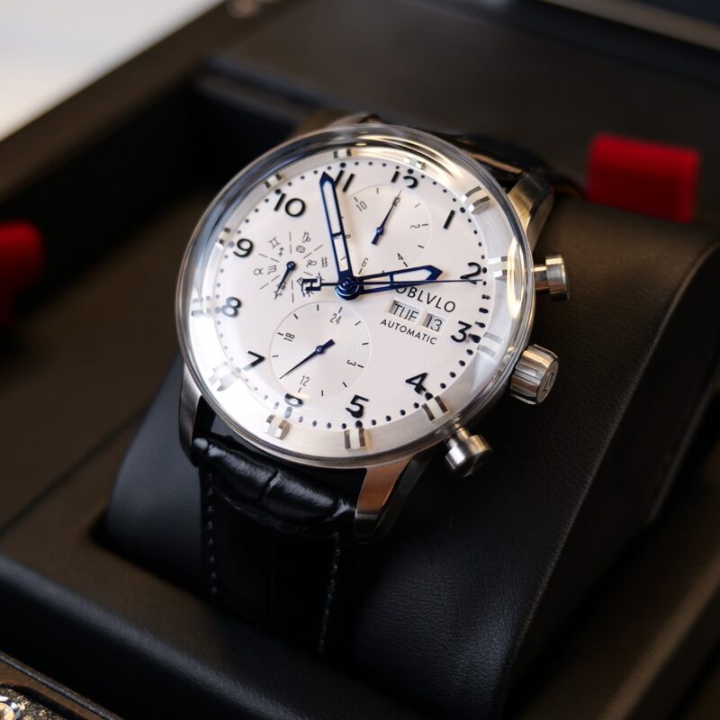 OBLVLO Unique Dome Sapphire Mirror Men Mutii-Functional Automatic ...