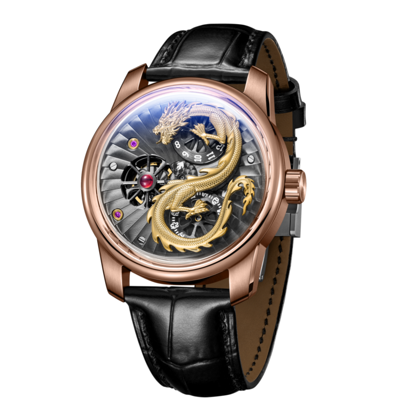 OBLVLO Design Dragon Dial Leather Mechanical Automatic Watch Double ...