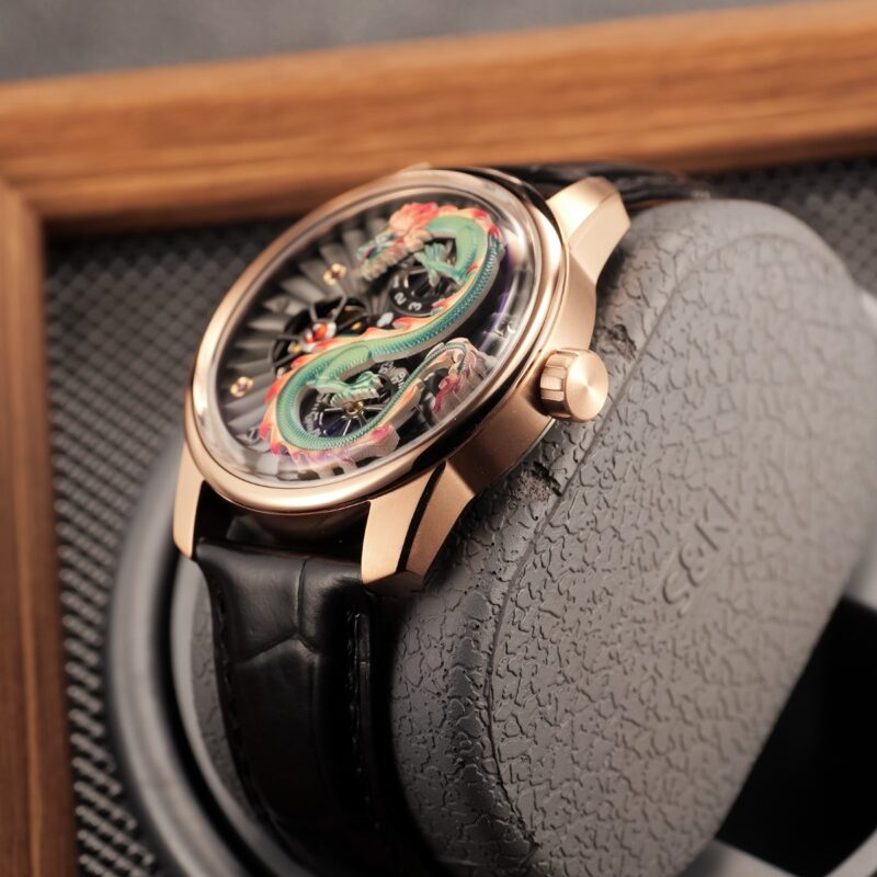 OBLVLO Design Dragon Dial Leather Mechanical Automatic Watch Double ...