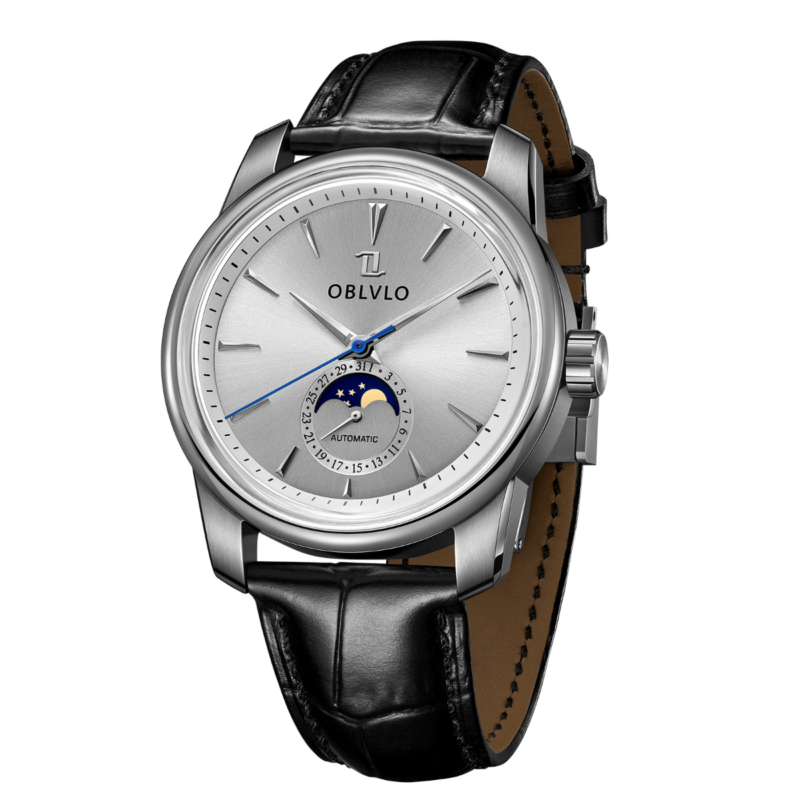 OBLVLO Mens MoonPhase Automatic Watch Fashion Stainless Steel Case ...