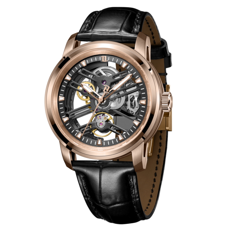 OBLVLO Hollow-out Automatic Watches 42mm Skeleton Calfskin Strap ...