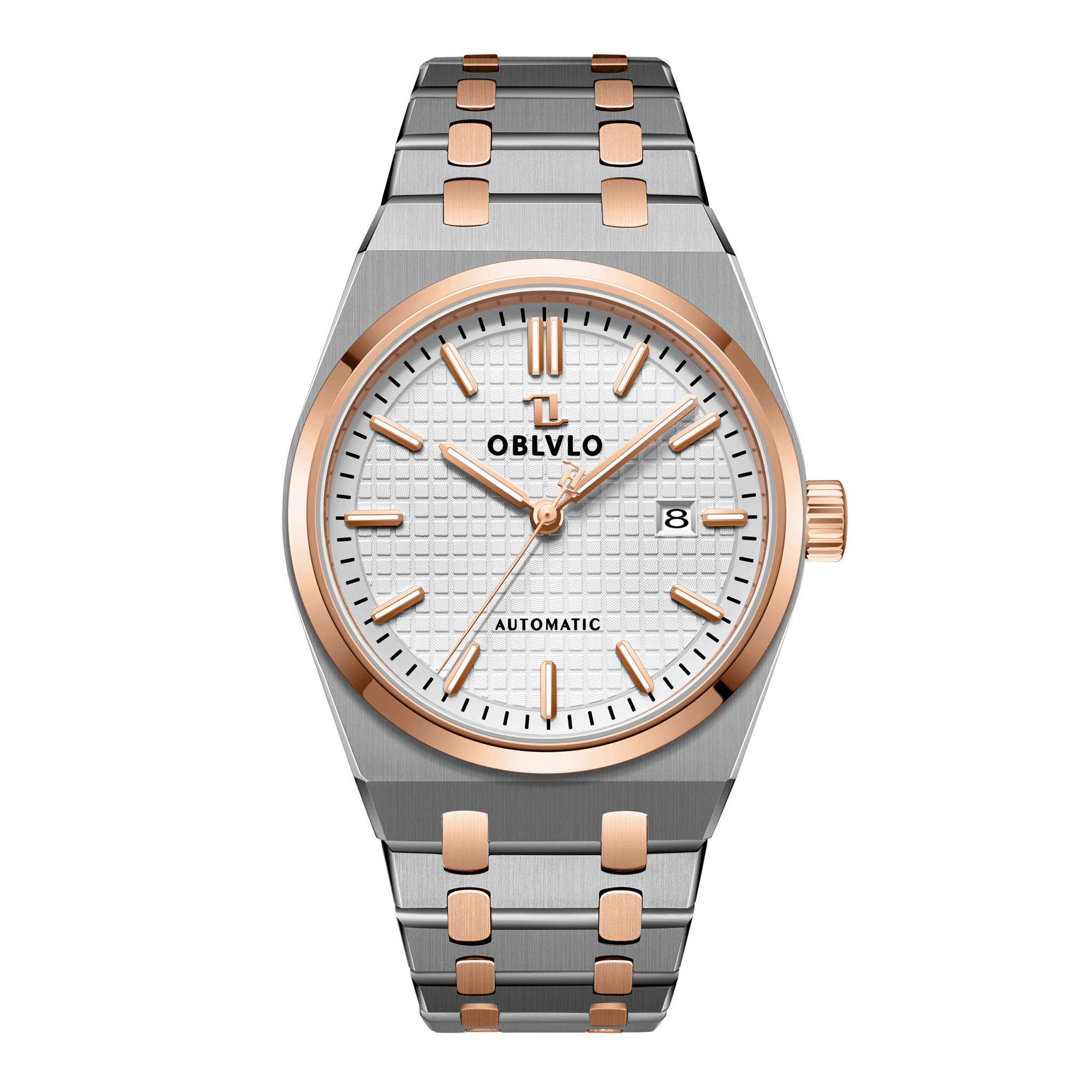 OBLVLO Top Brand Two Tone Stainless Steel Automatic Watch Luminous ...