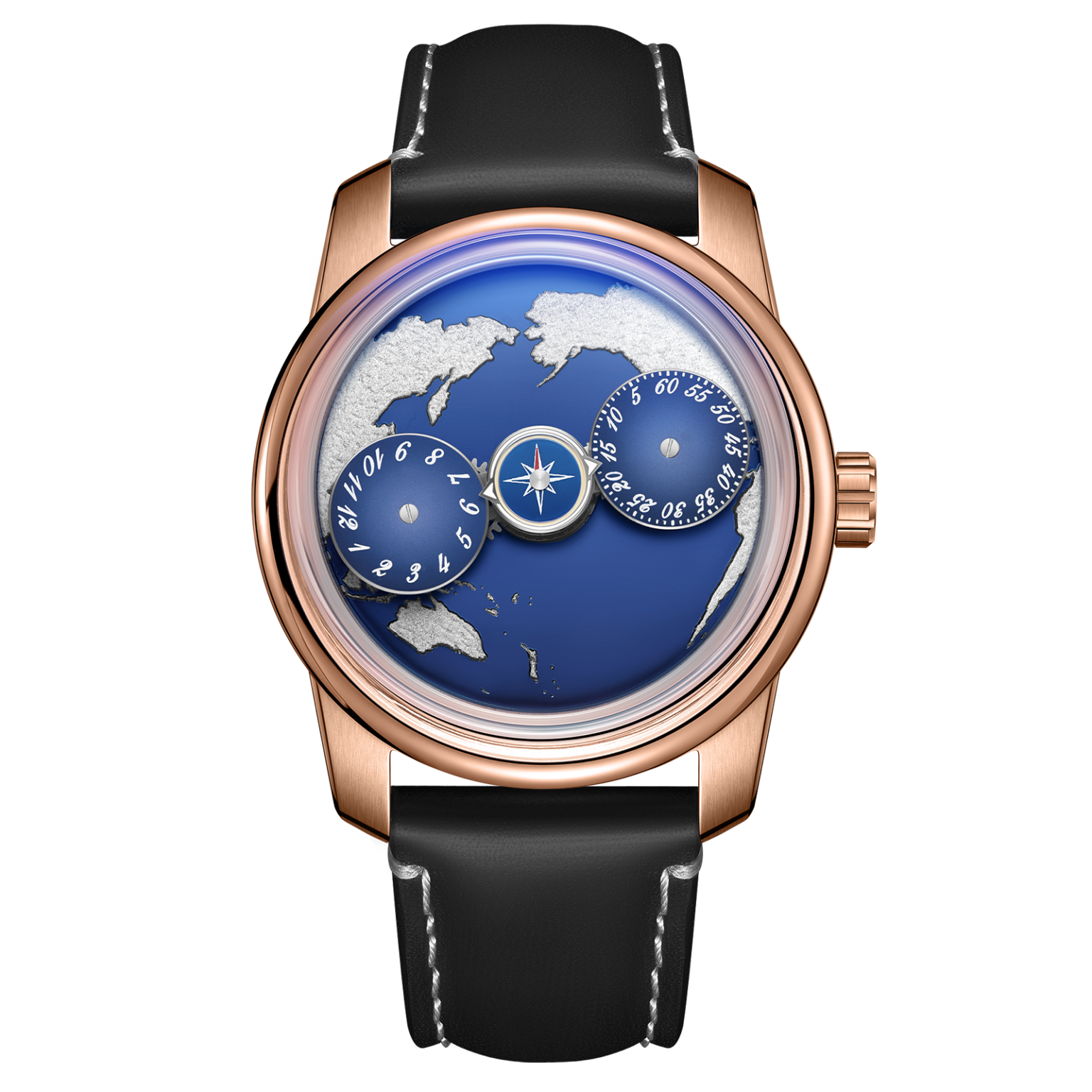 OBLVLO Mens Three Wheels Creative Earth Dial Sapphire Blue Luminous ...