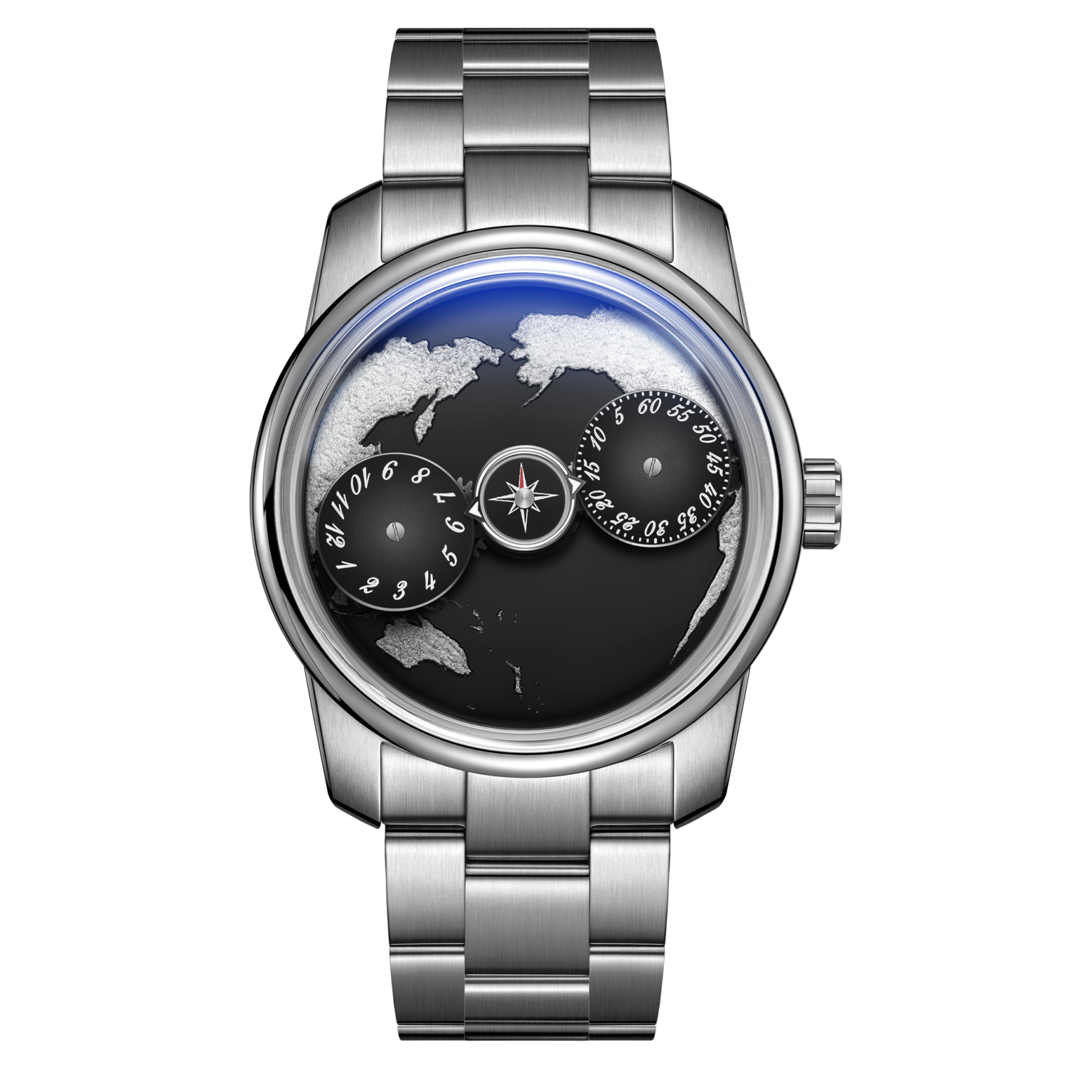 OBLVLO Mens Three Wheels Creative Earth Dial Sapphire Blue Luminous ...