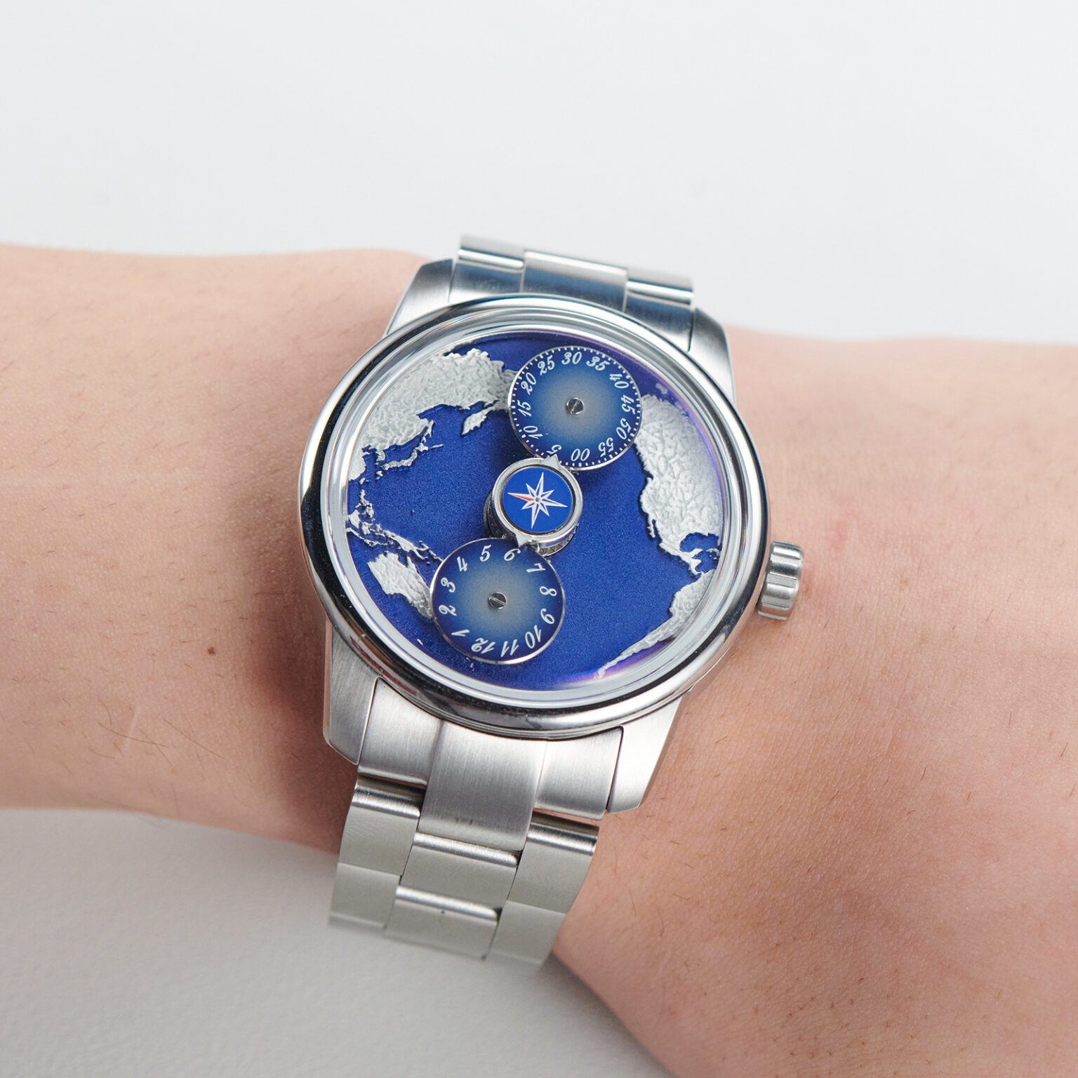 OBLVLO Mens Three Wheels Creative Earth Dial Sapphire Blue Luminous ...
