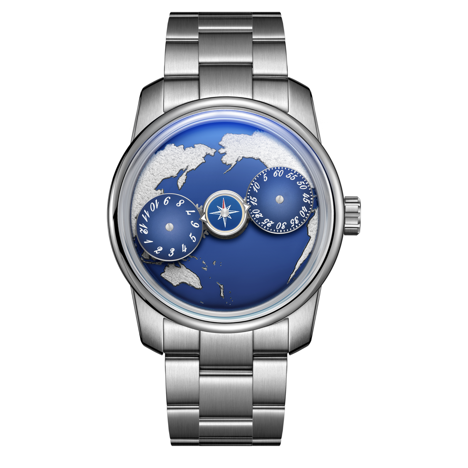 OBLVLO Mens Three Wheels Creative Earth Dial Sapphire Blue Luminous ...