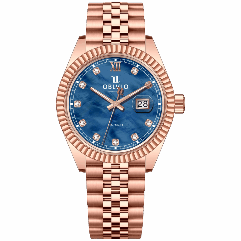 RX Series,39mm,Rose Gold Steel Strap ,Blue Dial RX-PE-PLPS