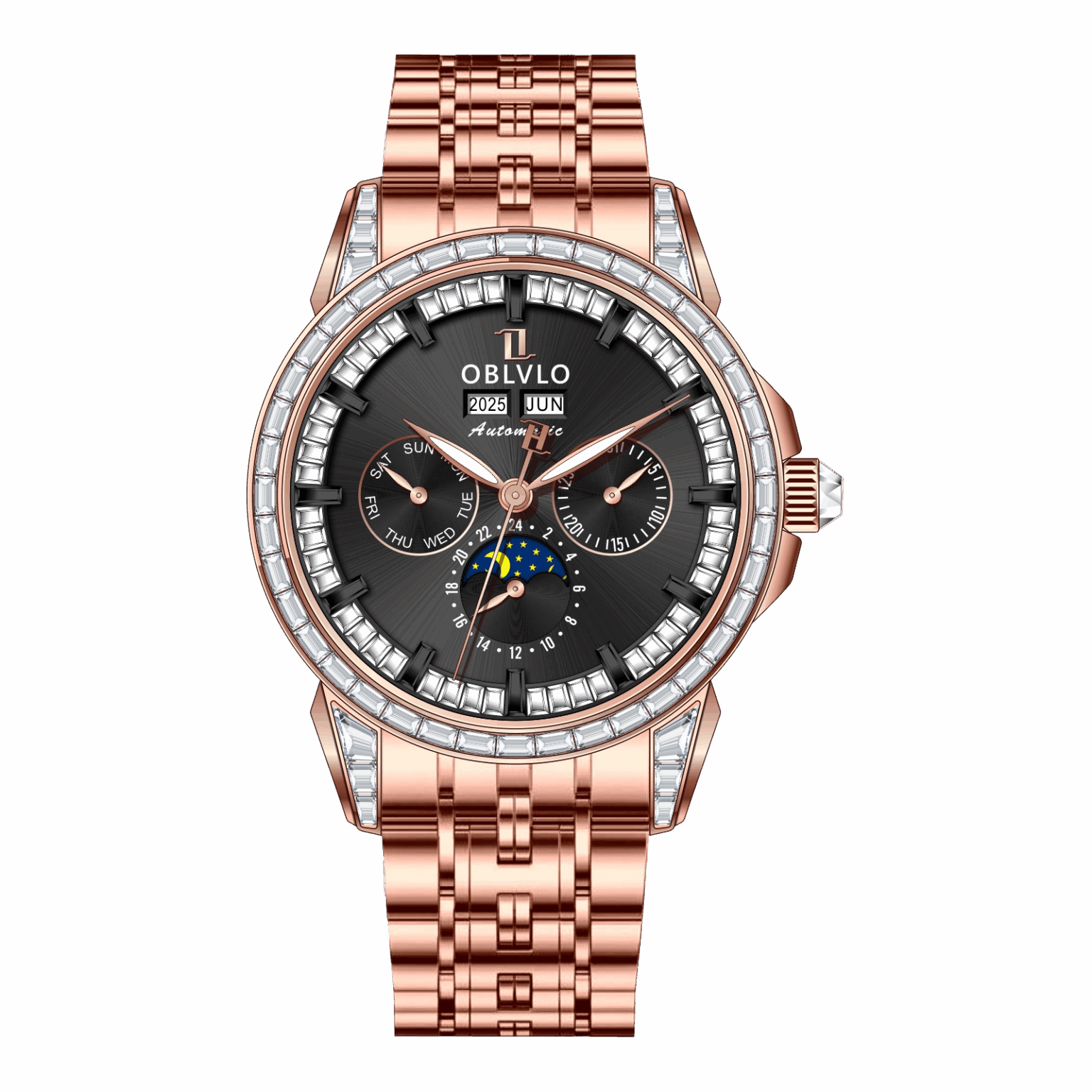 GCM Series,41mm,Rose gold Steel Strap,Diamond Bezel,Black Dial GCM-MUT-PBPS