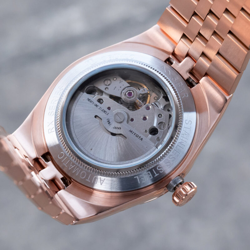 RX Series,40mm,Rose Gold Steel Strap,Black Dial RX-LD-PBPS